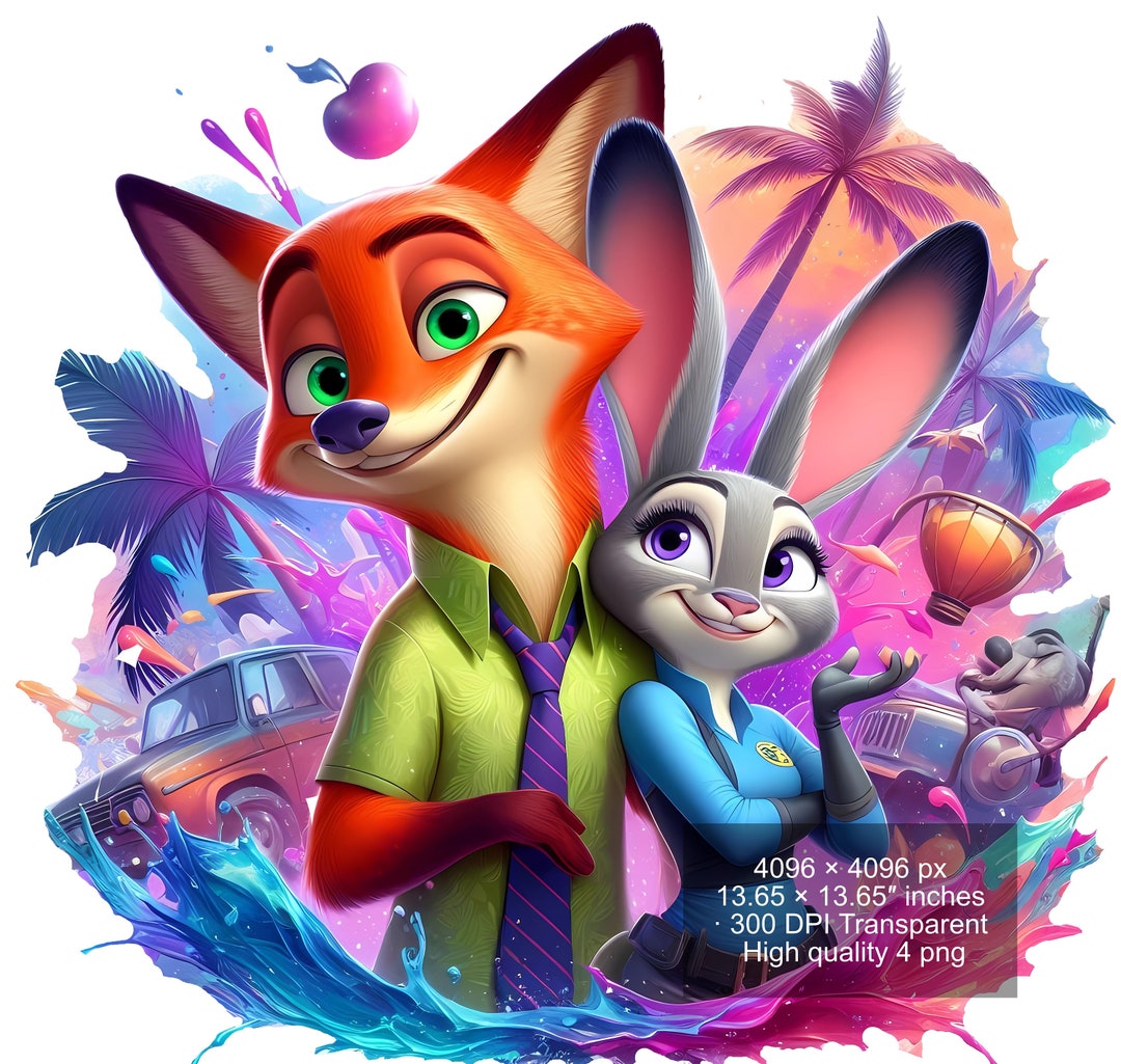 4 PNG Zootopia Nick & Judy Splash and Watercolor Digital Design PNG ...