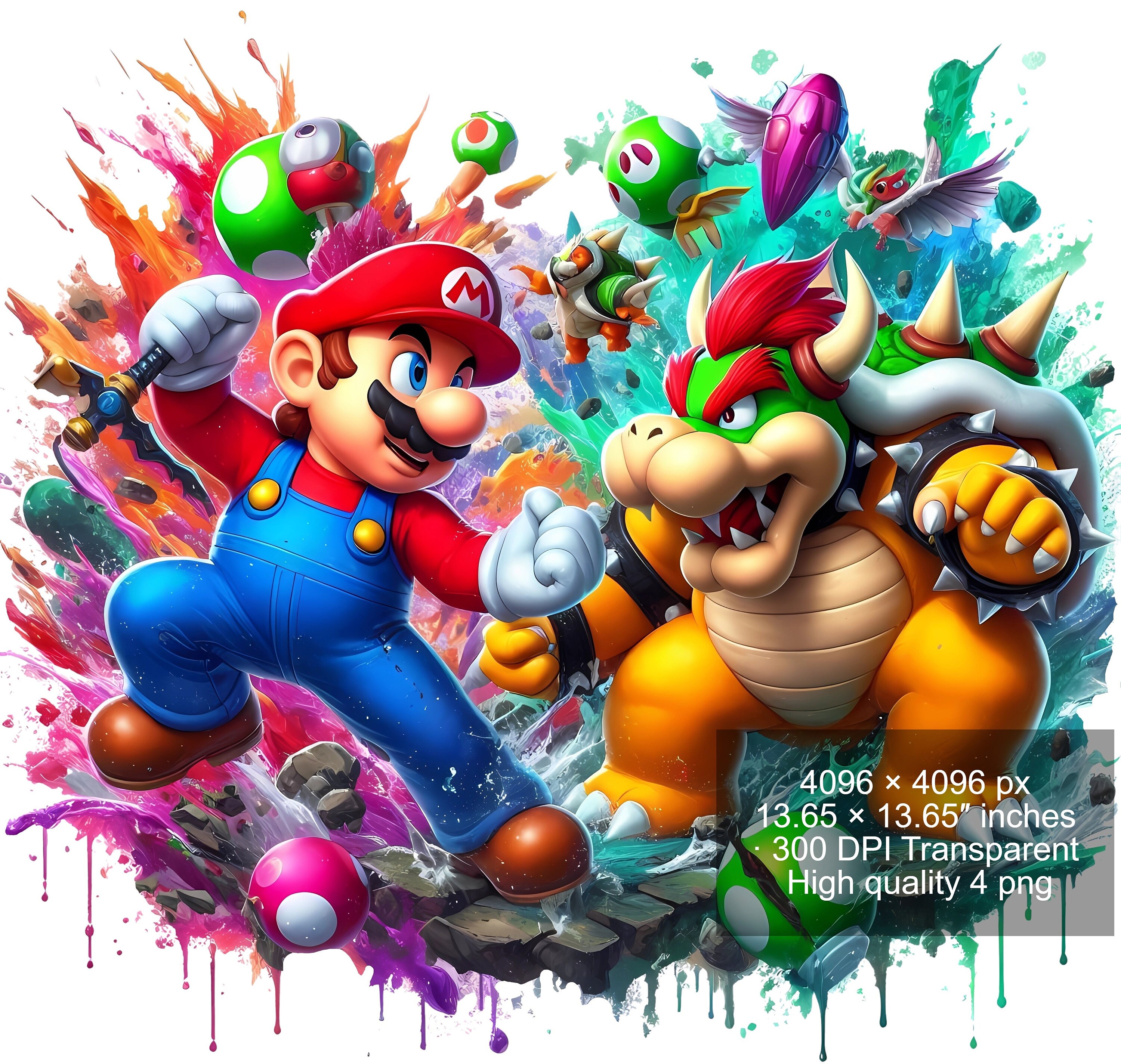 4 PNG Super Mario Splash and Watercolor Digital Design PNG File for ...