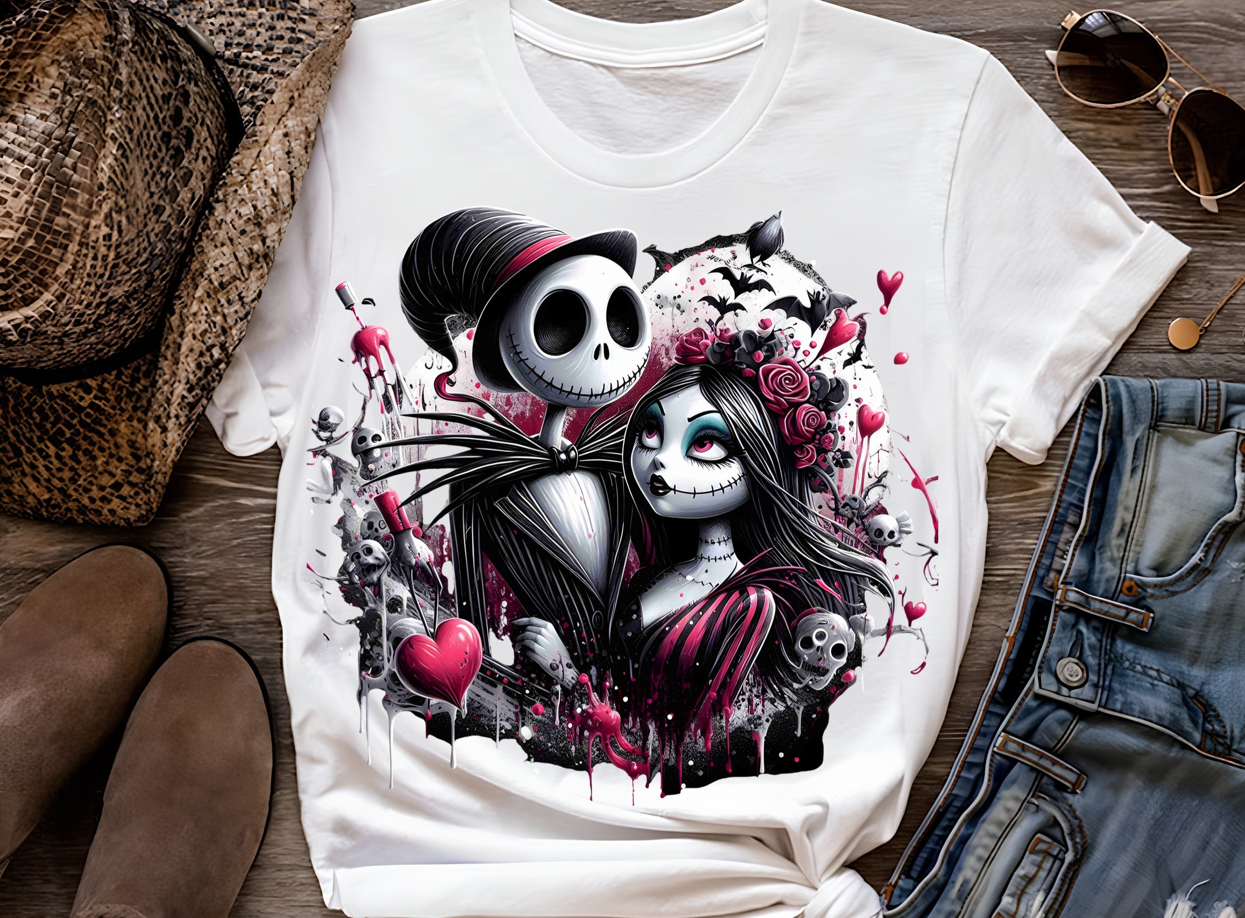 Jack and Sally Christmas PNG: Watercolor Splash Art (digital Download ...