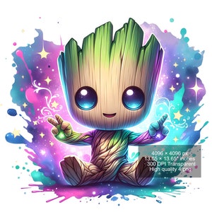 Set of 4 Watercolor Splash Baby Groot Png Digital Images for Printing ...