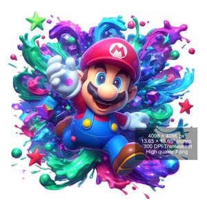 4 PNG Super Mario Splash and Watercolor Digital Design PNG File for ...