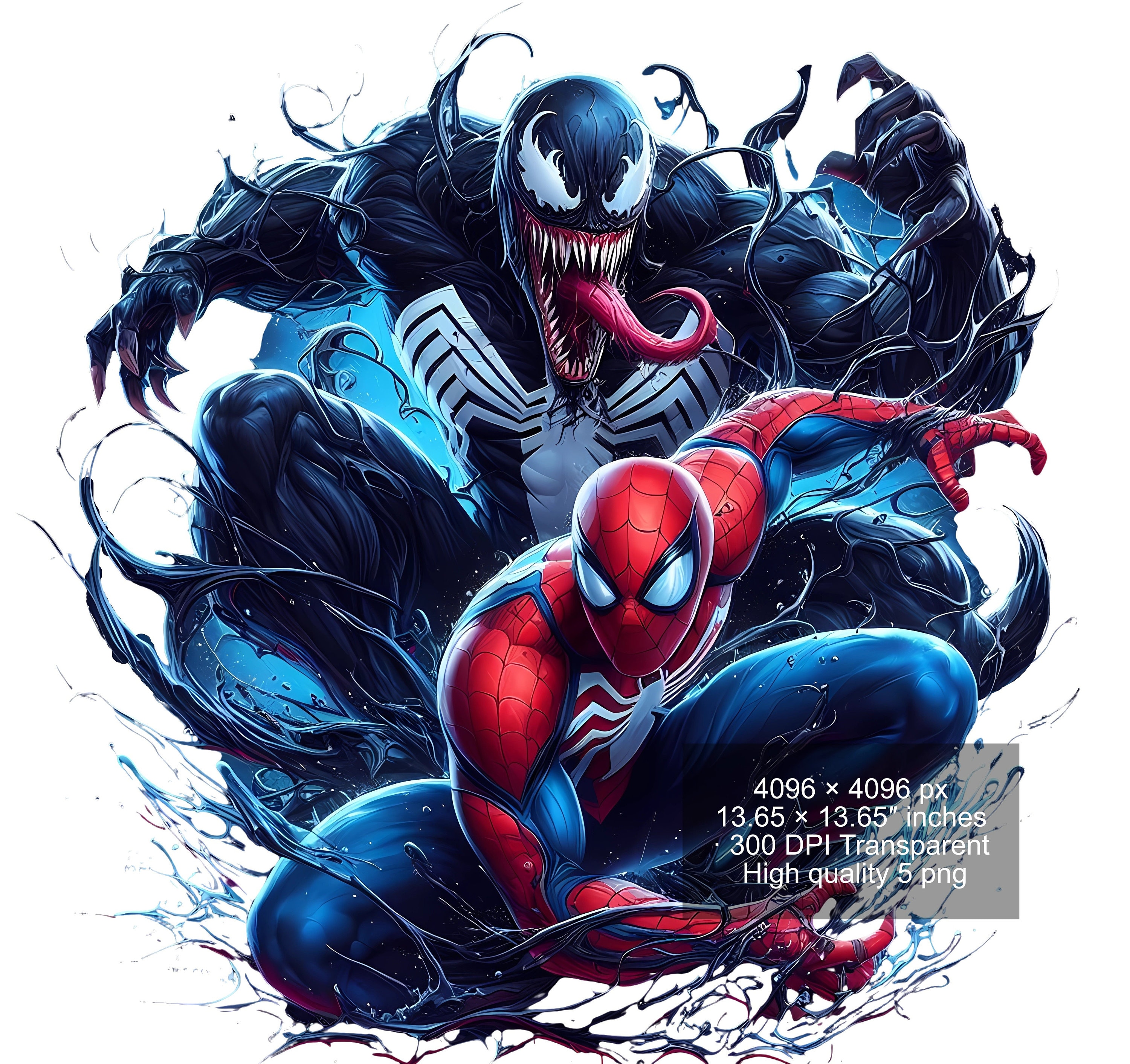 Spiderman & Venom Watercolor Splash 5 PNG: Sublimation Design (digital ...
