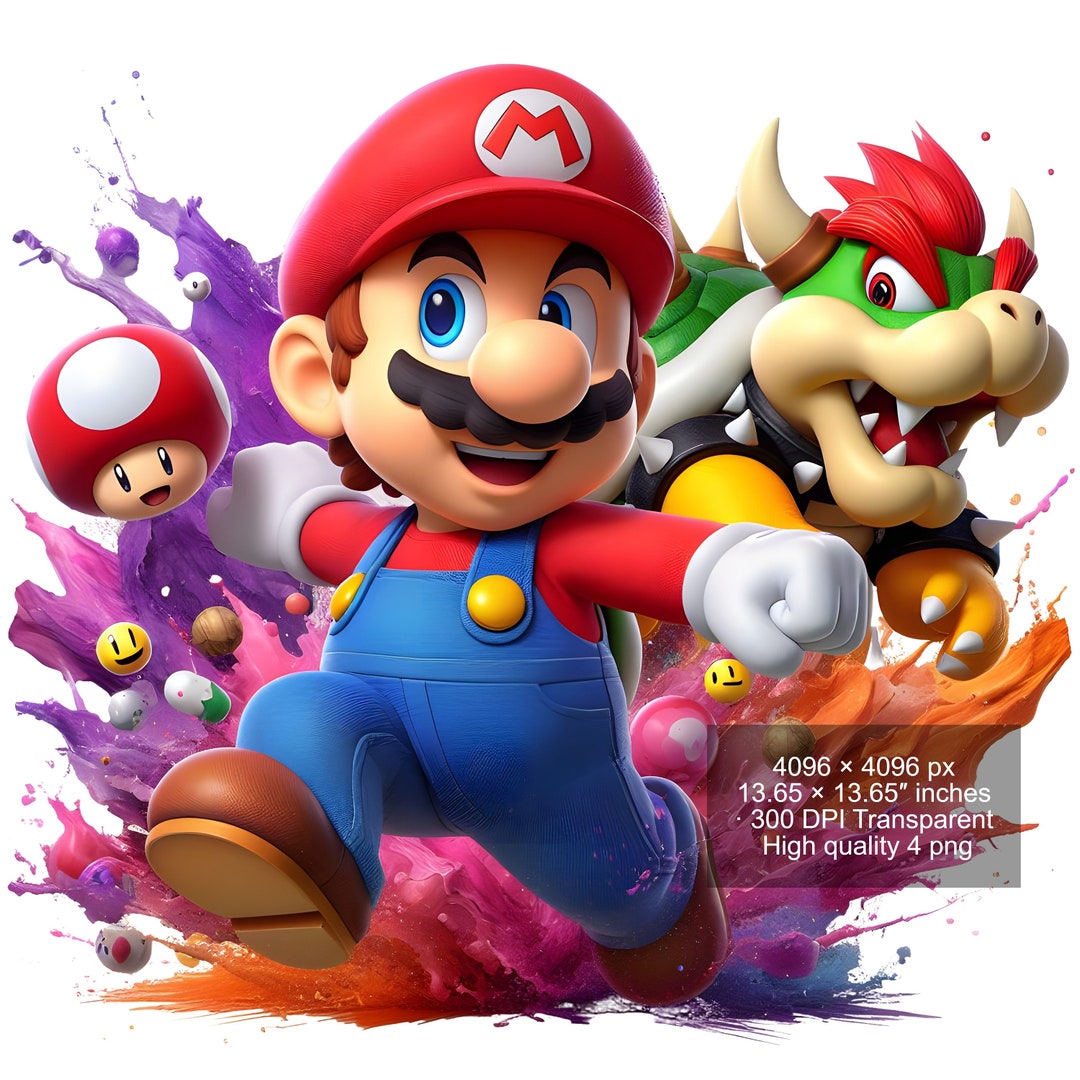 4 PNG Super Mario Splash and Watercolor Digital Design PNG File for ...