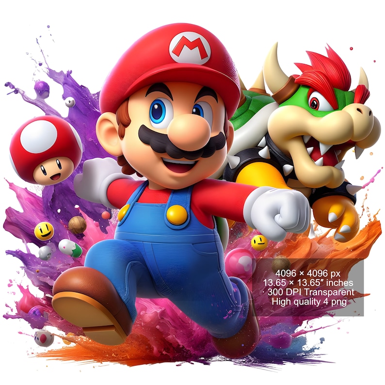Super Mario Watercolor Splash PNG: Clipart Digital Download - Etsy