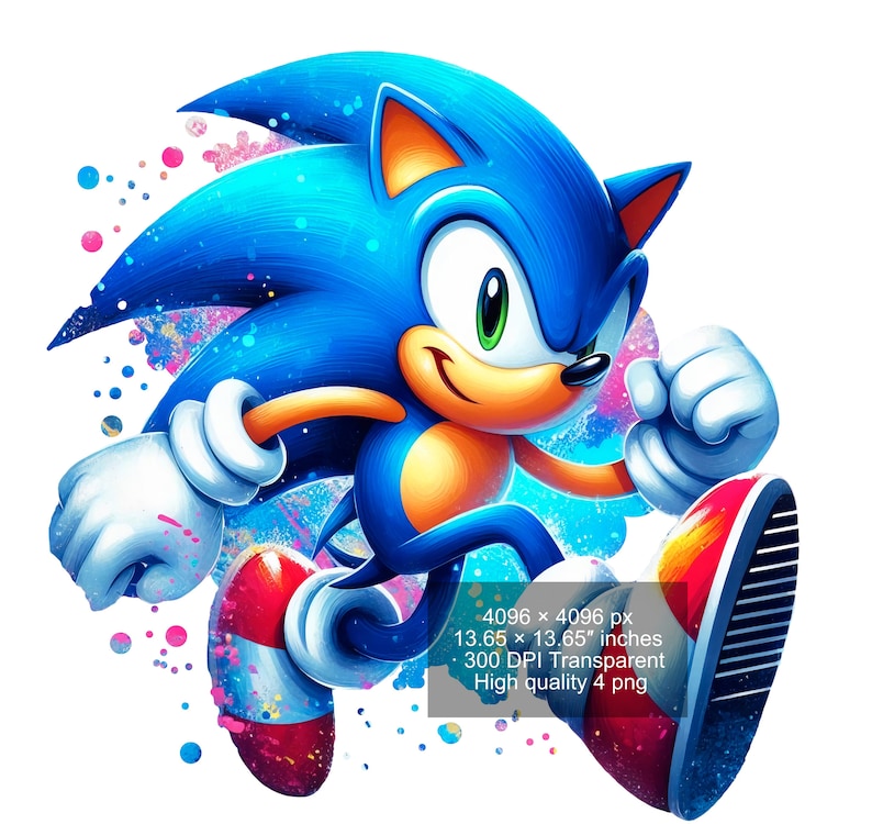 4 PNG Sonic the Hedgehog Splash and Watercolor Digital Design PNG File ...