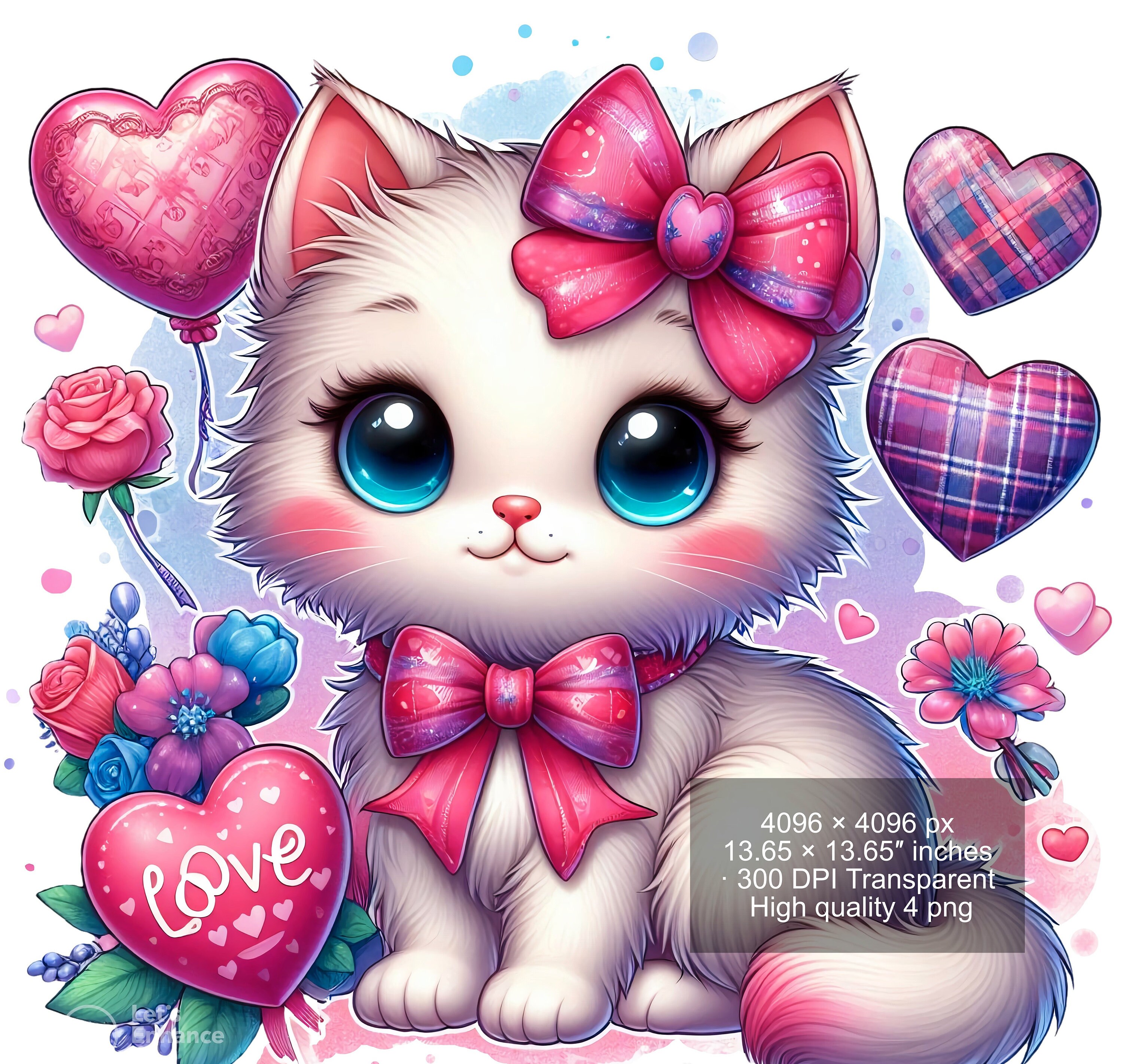 4 PNG Cute Cat Splash and Watercolor Digital Design PNG File for ...
