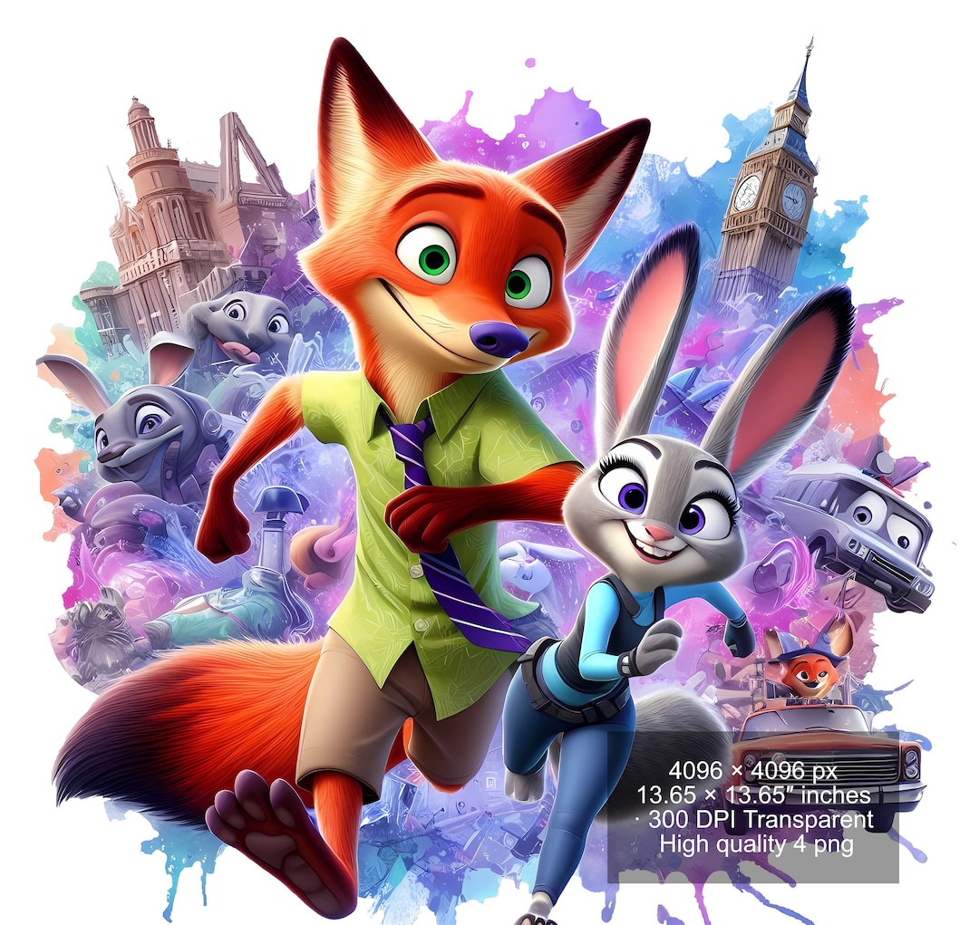 Zootopia Nick & Judy Splash and Watercolor Digital Design PNG - Etsy