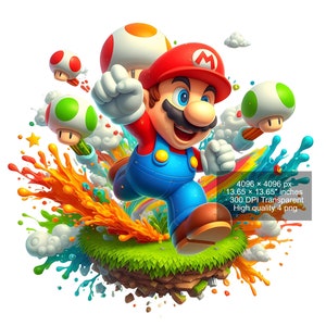 4 PNG Super Mario Splash and Watercolor Digital Design PNG File for ...