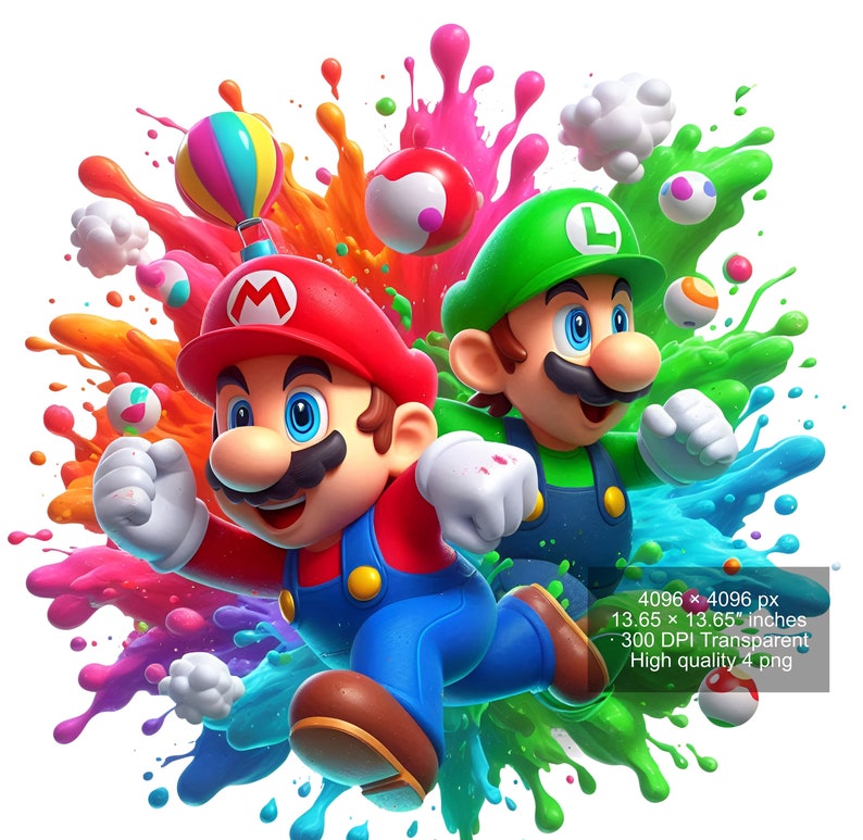 Super Mario Watercolor Splash PNG: Clipart Digital Download - Etsy