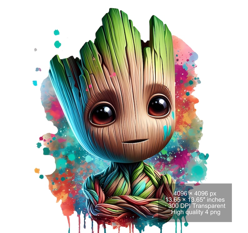 Set of 4 Watercolor Splash Baby Groot Png Digital Images for Printing ...