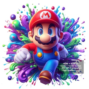 4 PNG Super Mario Splash and Watercolor Digital Design PNG File for ...