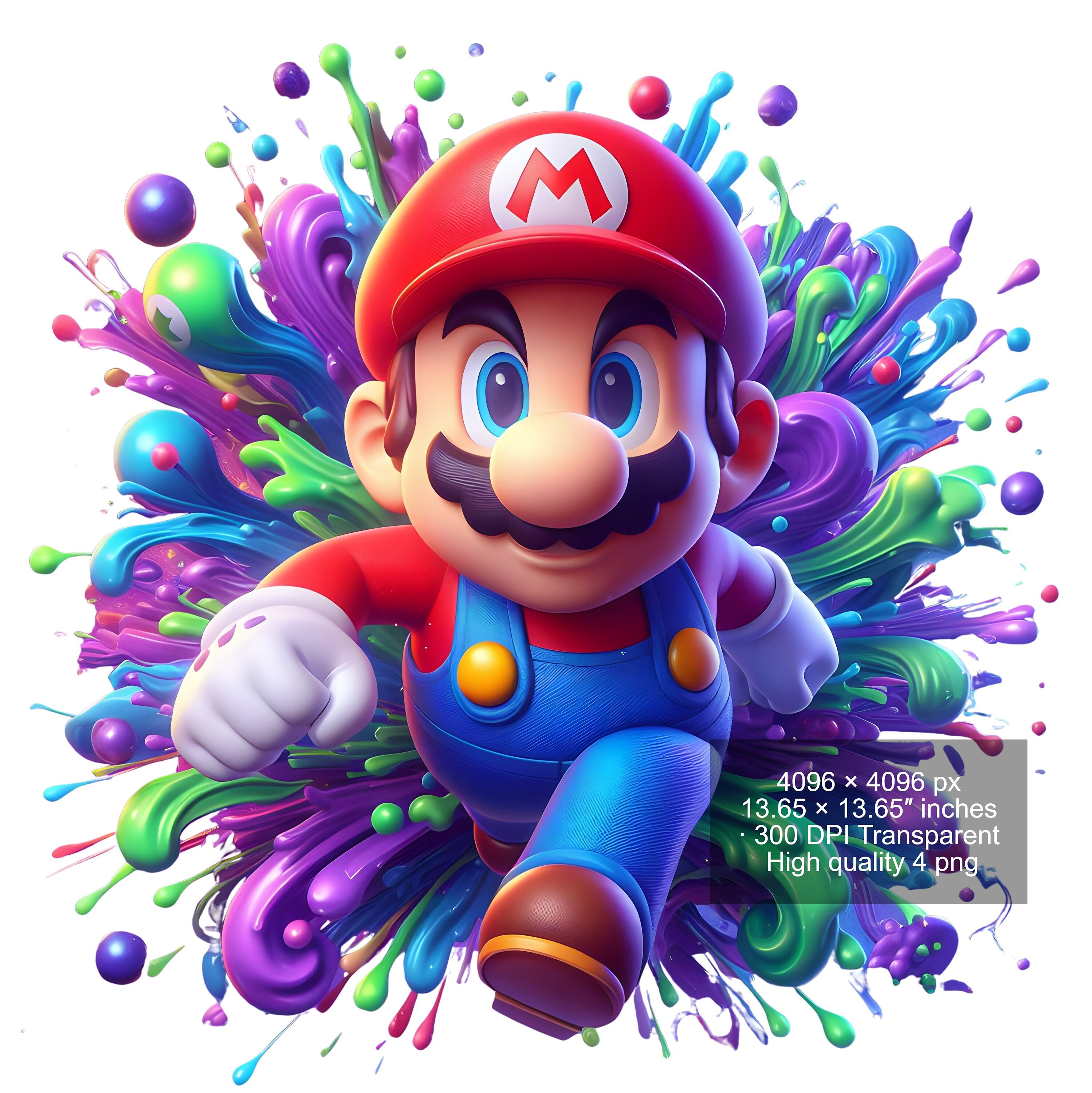 Super Mario Watercolor Splash PNG: Clipart Digital Download - Etsy