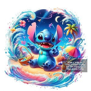 Stitch Watercolor Splash PNG: Summer Beach Design (digital Download) - Etsy