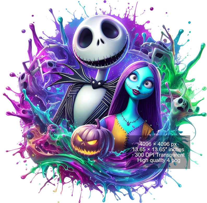 Jack and Sally Watercolor PNG: Nightmare Before Christmas Clipart ...