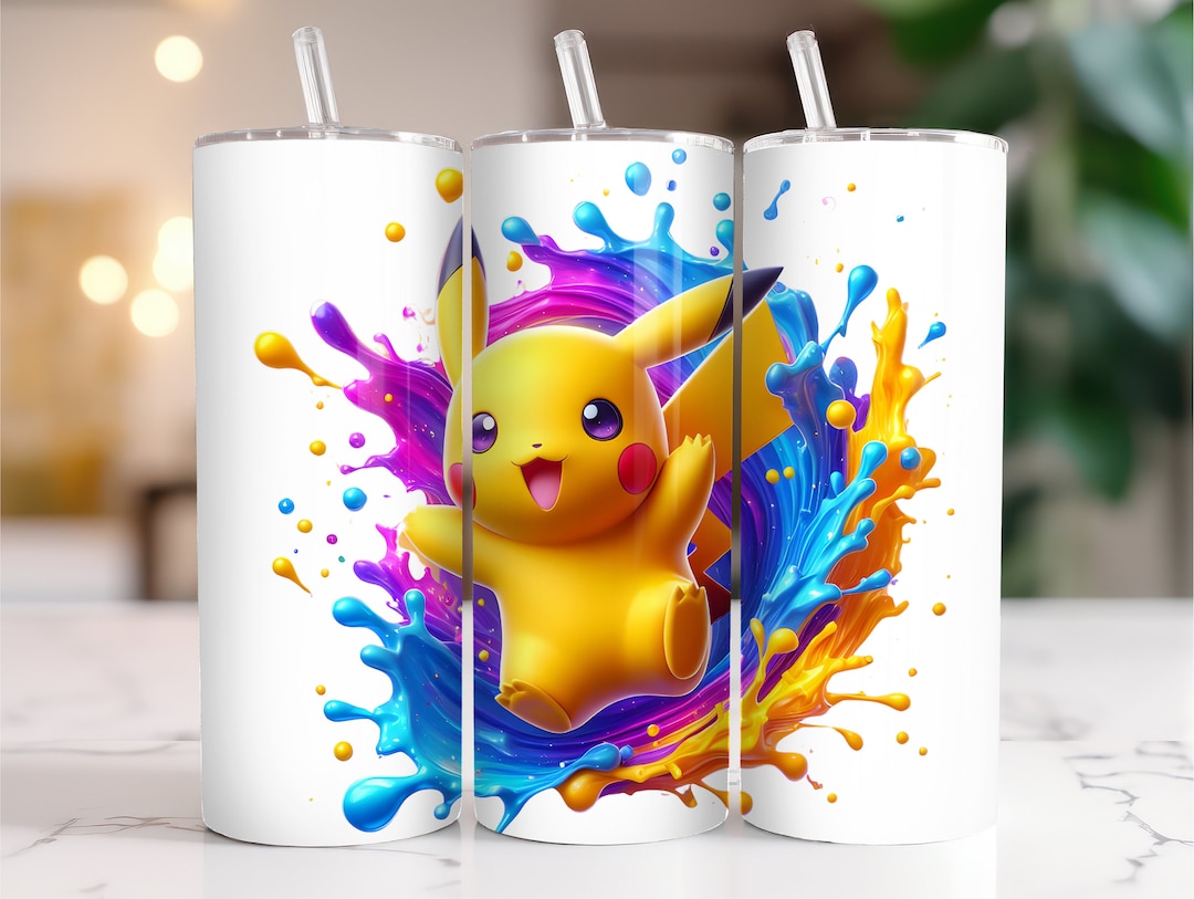 Pikachu Tumbler Wrap PNG, 20 Oz Watercolor Splash Digital Design High ...