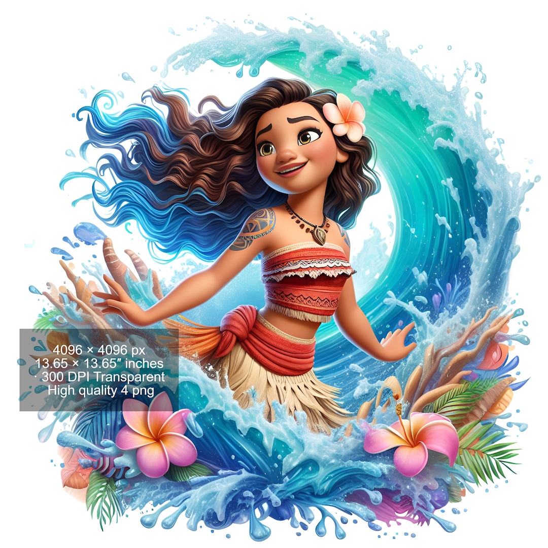 4 PNG Moana Splash and Watercolor Digital Design PNG File for ...