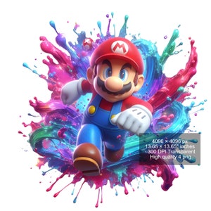 4 PNG Super Mario Splash and Watercolor Digital Design PNG File for ...