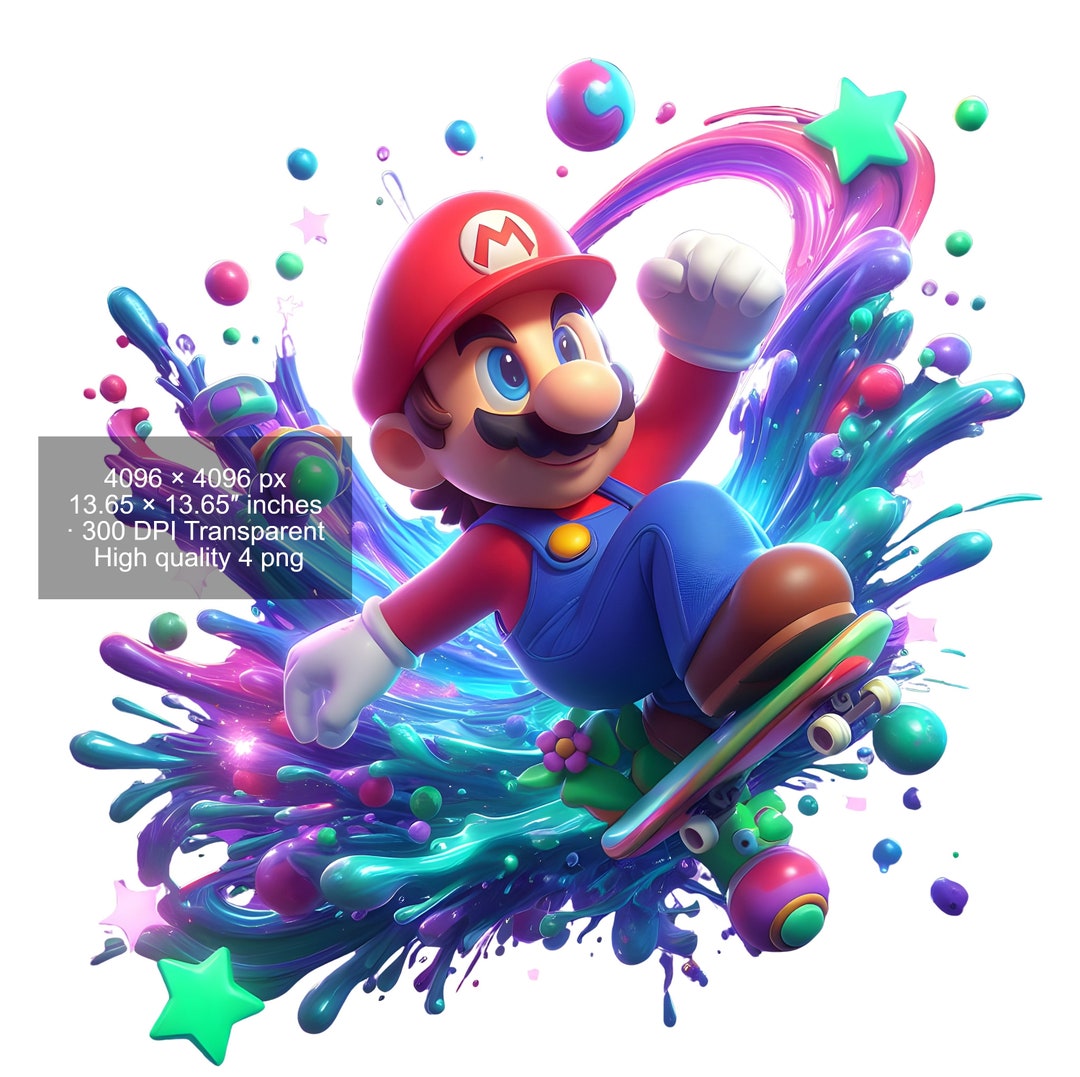 4 PNG Super Mario Splash and Watercolor Digital Design PNG File for ...