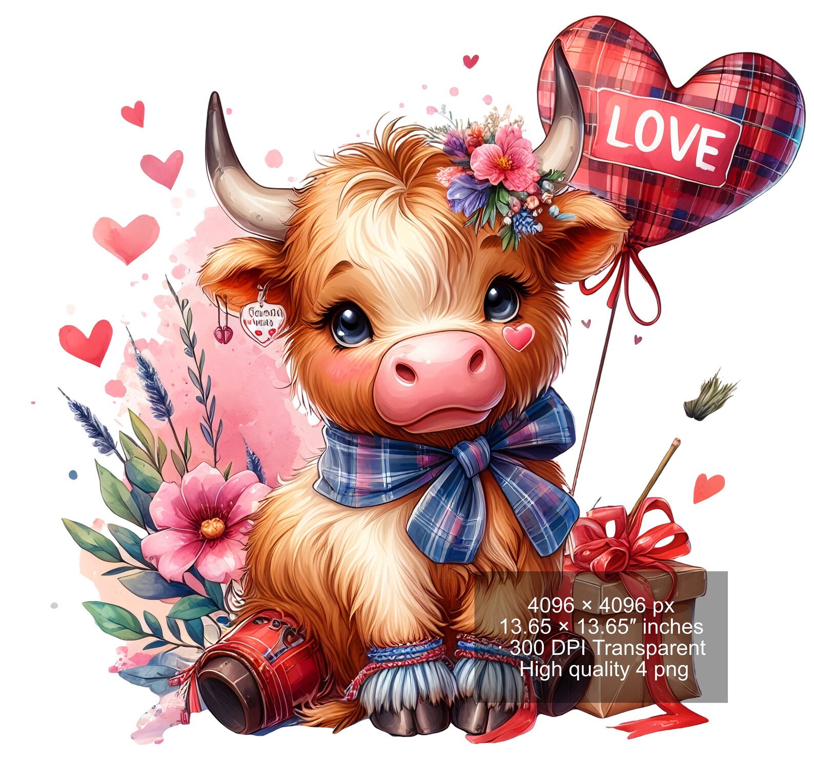 4 PNG Cute Cow Splash and Watercolor Digital Design PNG File for ...