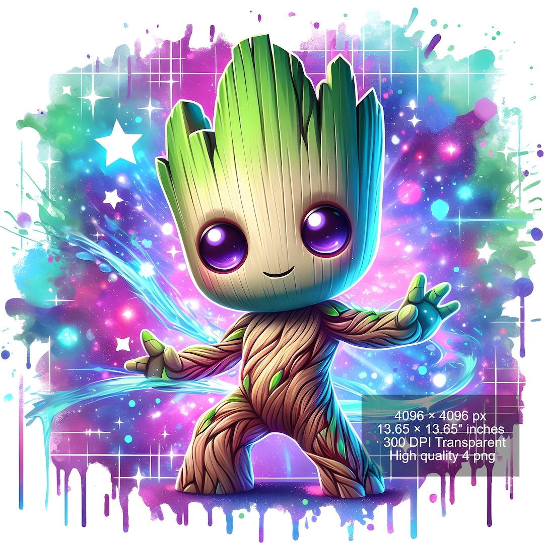 Set of 4 Watercolor Splash Baby Groot Png Digital Images for Printing ...