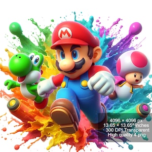 Super Mario Watercolor Splash PNG: Clipart for Sublimation (digital ...
