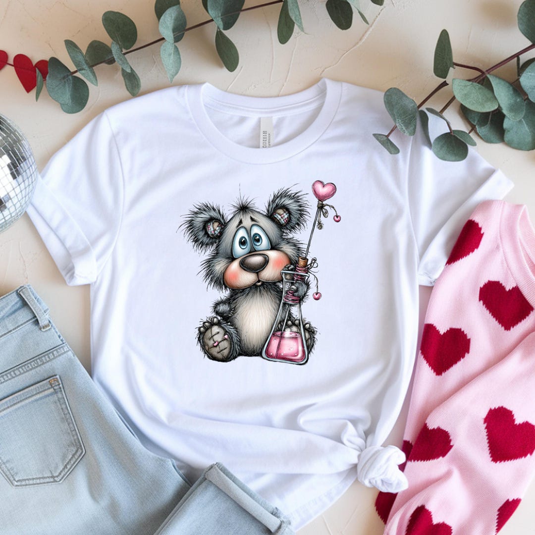 Cute Bear Shirt, Kawaii Bear Graphic Tee, Love Potion Bear Shirt, Pink ...