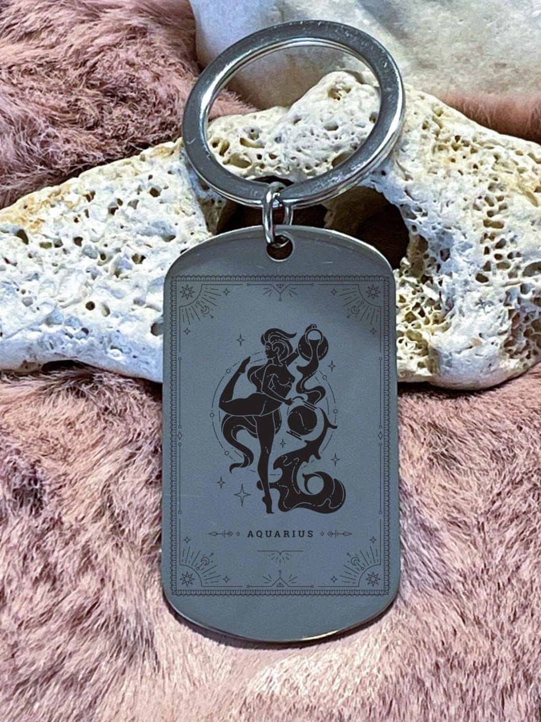 Aquarius Symbol Keychain – Personalized Laser Engraved Astrology Gift ...