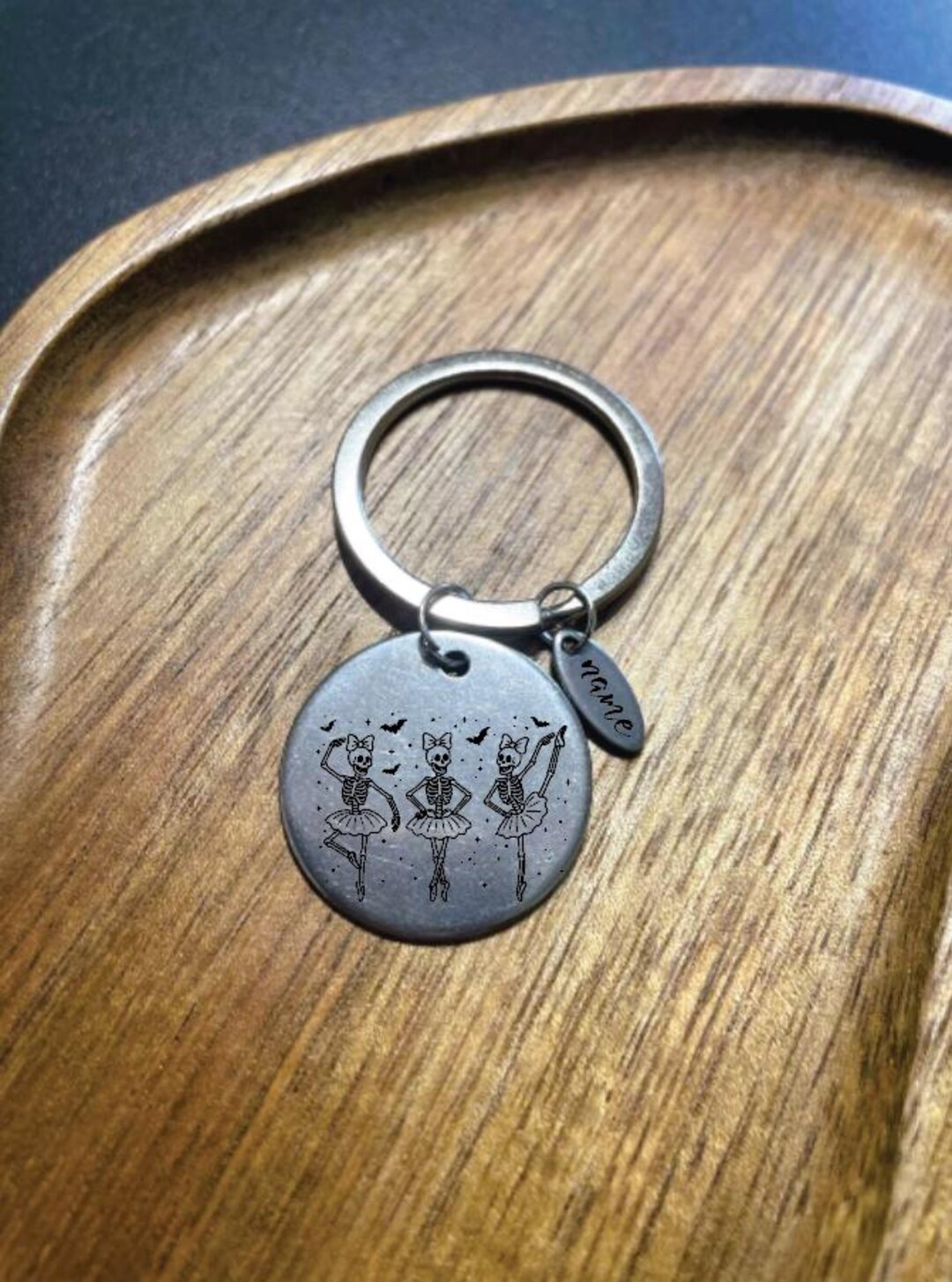 Ballerina Skeleton Keychain: Gothic Ballet Key Ring, Engraved Stainless ...