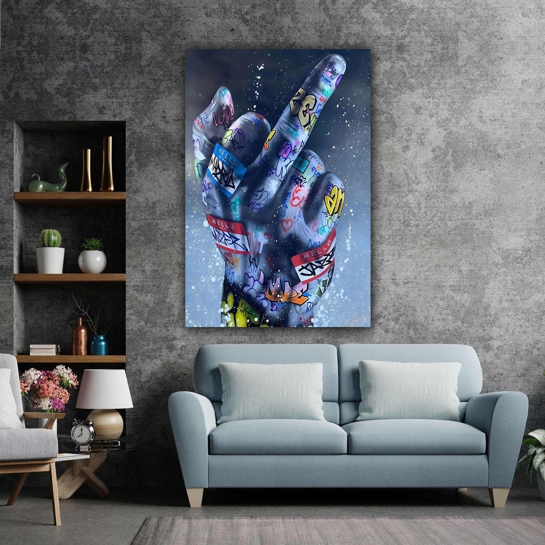 Middle Finger Graffiti Poster, Middle Finger Painting, Graffiti Print ...