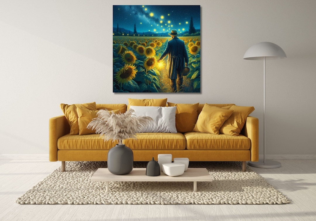 Van Gogh Sunflower Field, Night and Stars Canvas Starry Night, Print ...
