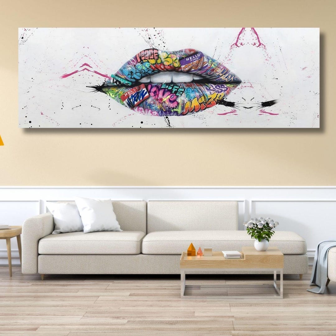 Banksy Lips Ready to Hang Canvas,banksy Lips Street Graffiti Canvas,pop ...