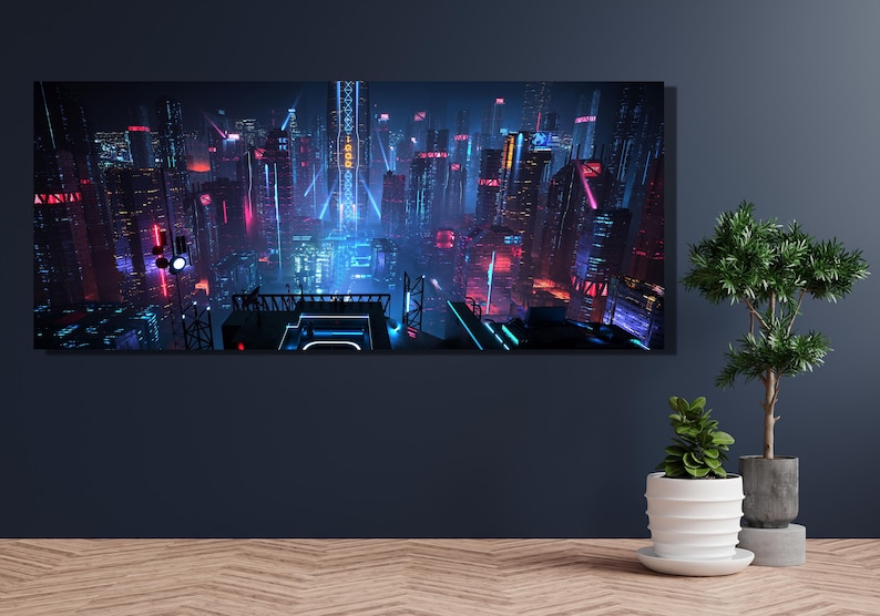 Cyberpunk Wall Art Canvas,neo Futuristic Cyberpunk City Canvas Poster ...
