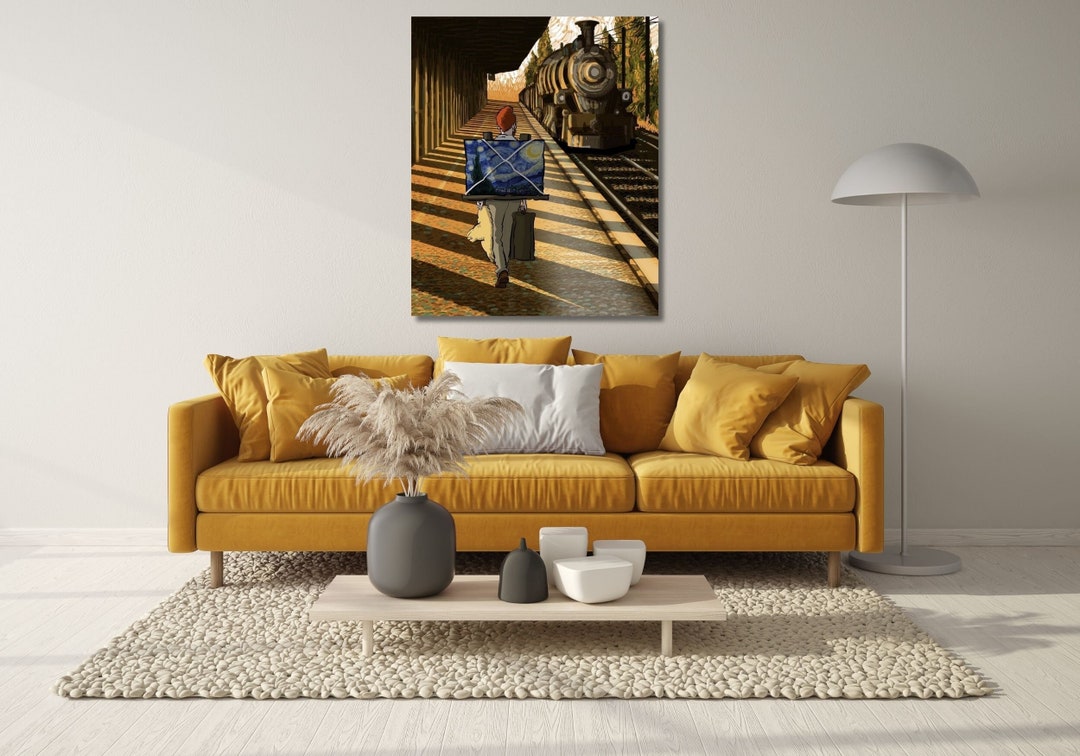 Van Gogh TRAIN and STARRY NIGHT Canvas Wall Art, Abstract Landscape ...