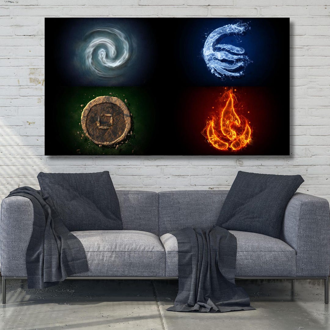 4 Elements Canvas,fire Air Water Earth Four Elements,planet Wall Decor ...