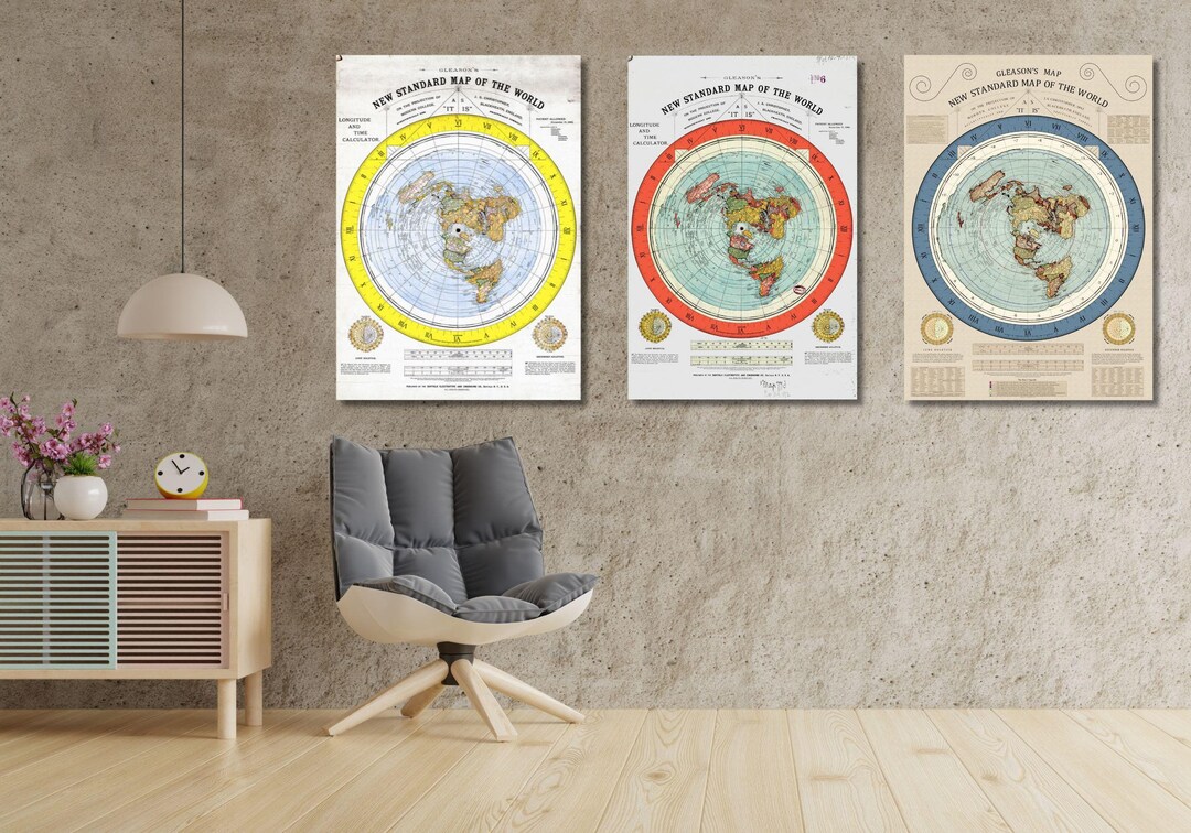 Set of 3 Old Flat Earth World Map 1892 by Alexander Gleason Flat Earth ...