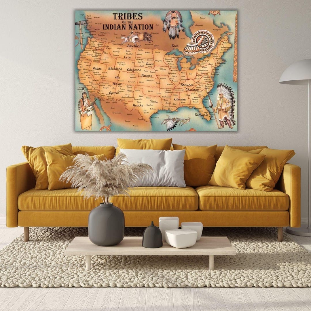 Tribes of Indian Nations Map Ready to Hang Framed Canvas Wall Art ...