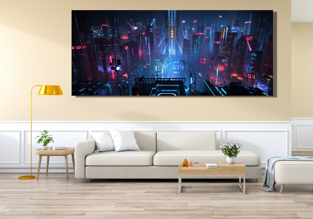 Cyberpunk Wall Art Canvas,neo Futuristic Cyberpunk City Canvas Poster ...