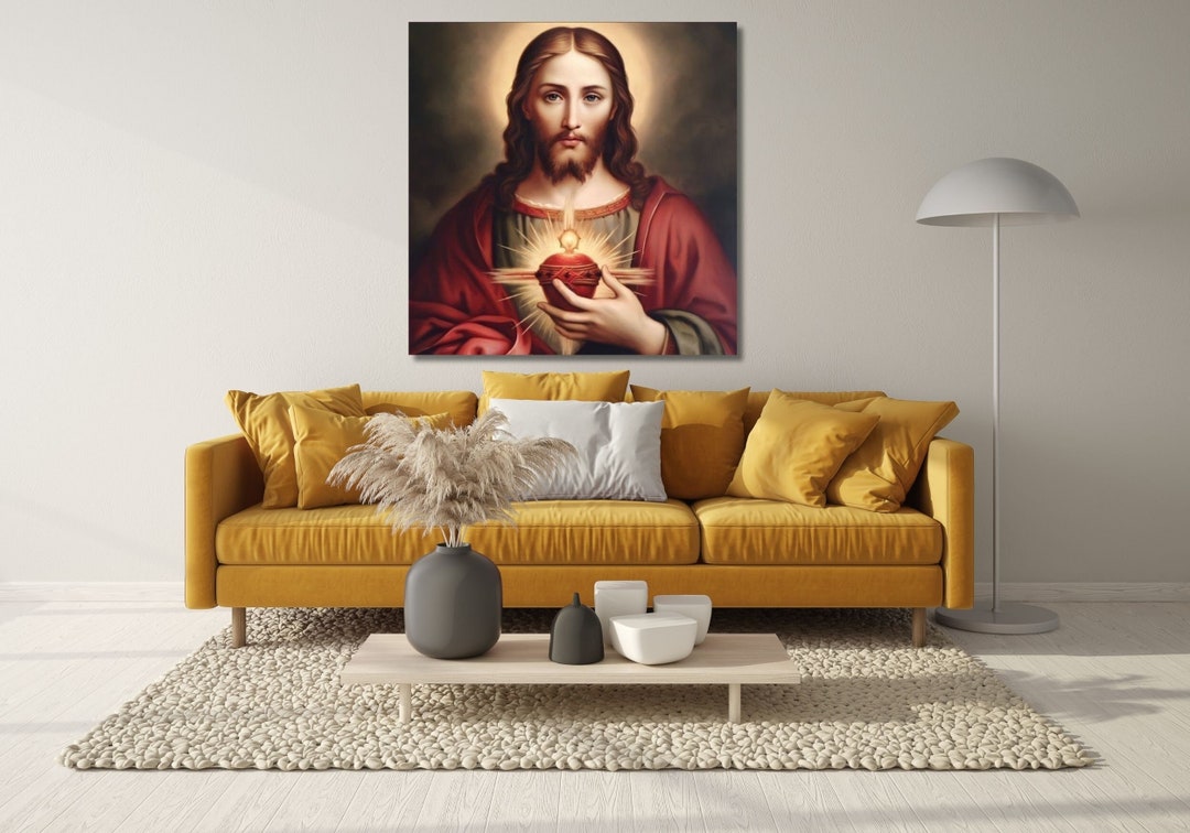 Sacred Heart of Jesus Canvas, Touchdown Jesus Poster Print Holy Jesus ...