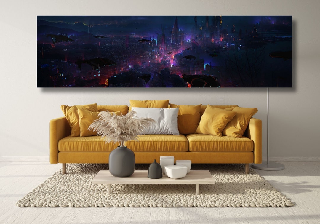 Cyberpunk Canvas, Neo Futuristic Canvas Cyberpunk City Wall Art Poster ...