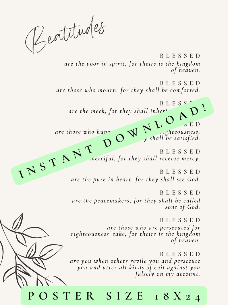 Beatitudes Wall Art, Scripture Art, Instant Download, Printable, Poster ...