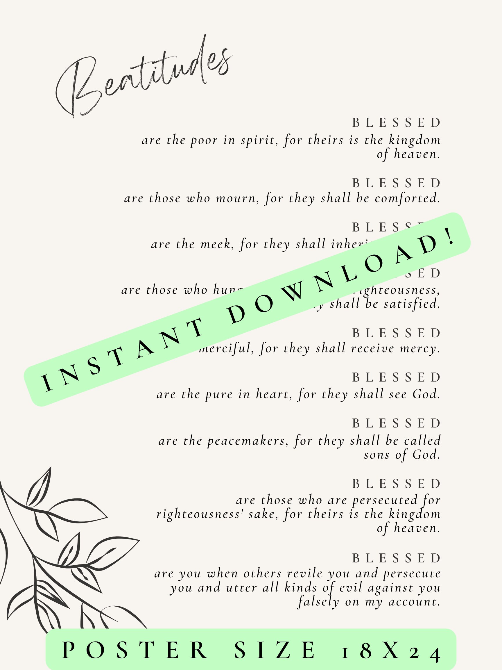 Beatitudes Wall Art, Scripture Art, Instant Download, Printable, Poster ...