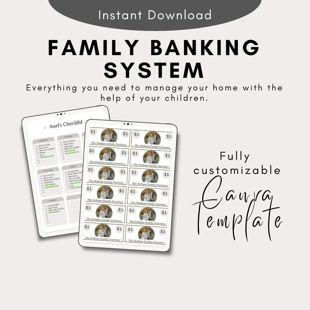 Family Banking System Chore Chart Home Manager Checklist Homeschool ...