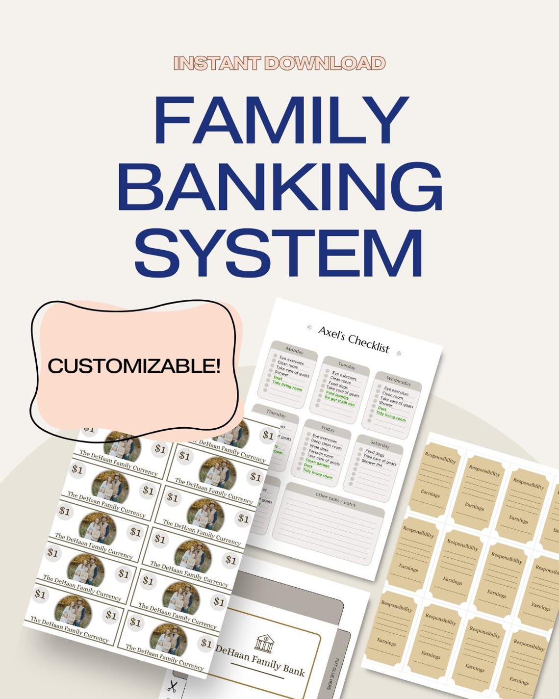Family Banking System Chore Chart Home Manager Checklist Homeschool ...