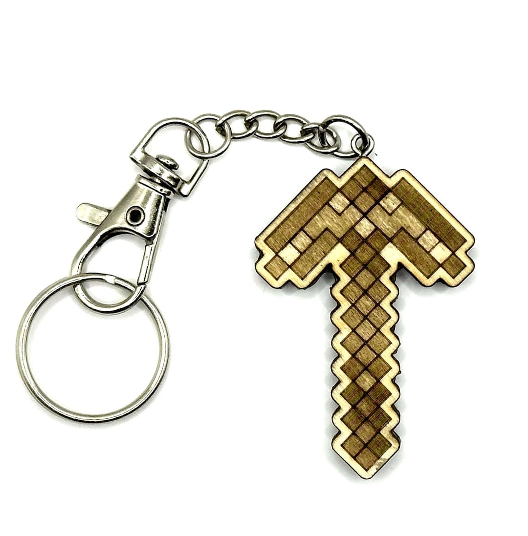 Minecraft Pickaxe Basswood Wood Keychain Gaming Double Sided - Etsy