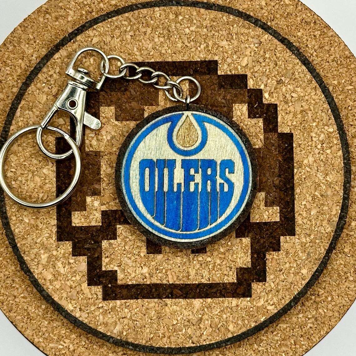 Customisable Laser-cut Wooden Pendant Key Chain for Edmonton Oilers ...