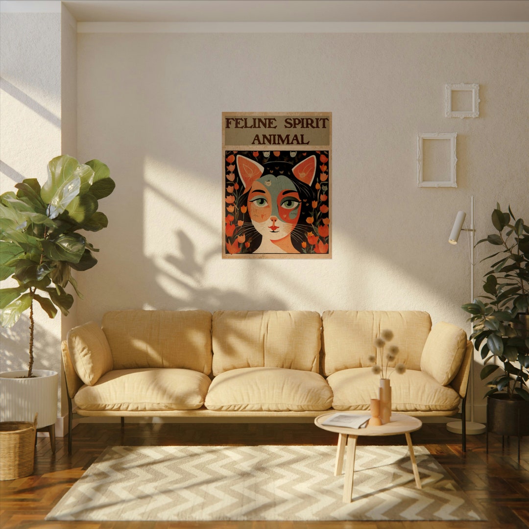 Feline Spirit Animal Textured Watercolor Matte Posters - Etsy