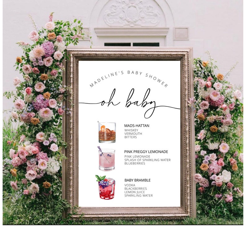 Baby Shower Signature Drink Sign, Bar Menu Template, Editable and ...