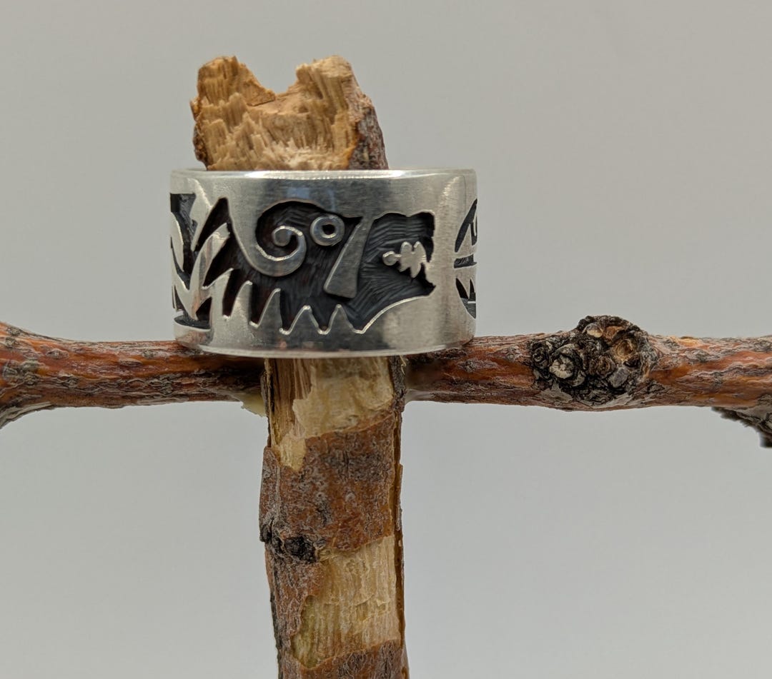Unique Hopi Silver Overlay Ring, With Bear Symbol, Size 9.5 ring 22 - Etsy