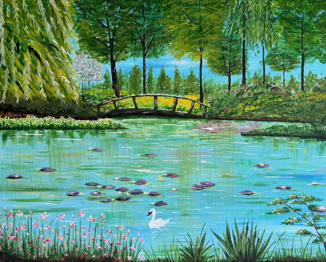 Original Acrylic Painting of a Spring Lake. "swan Song" - Etsy