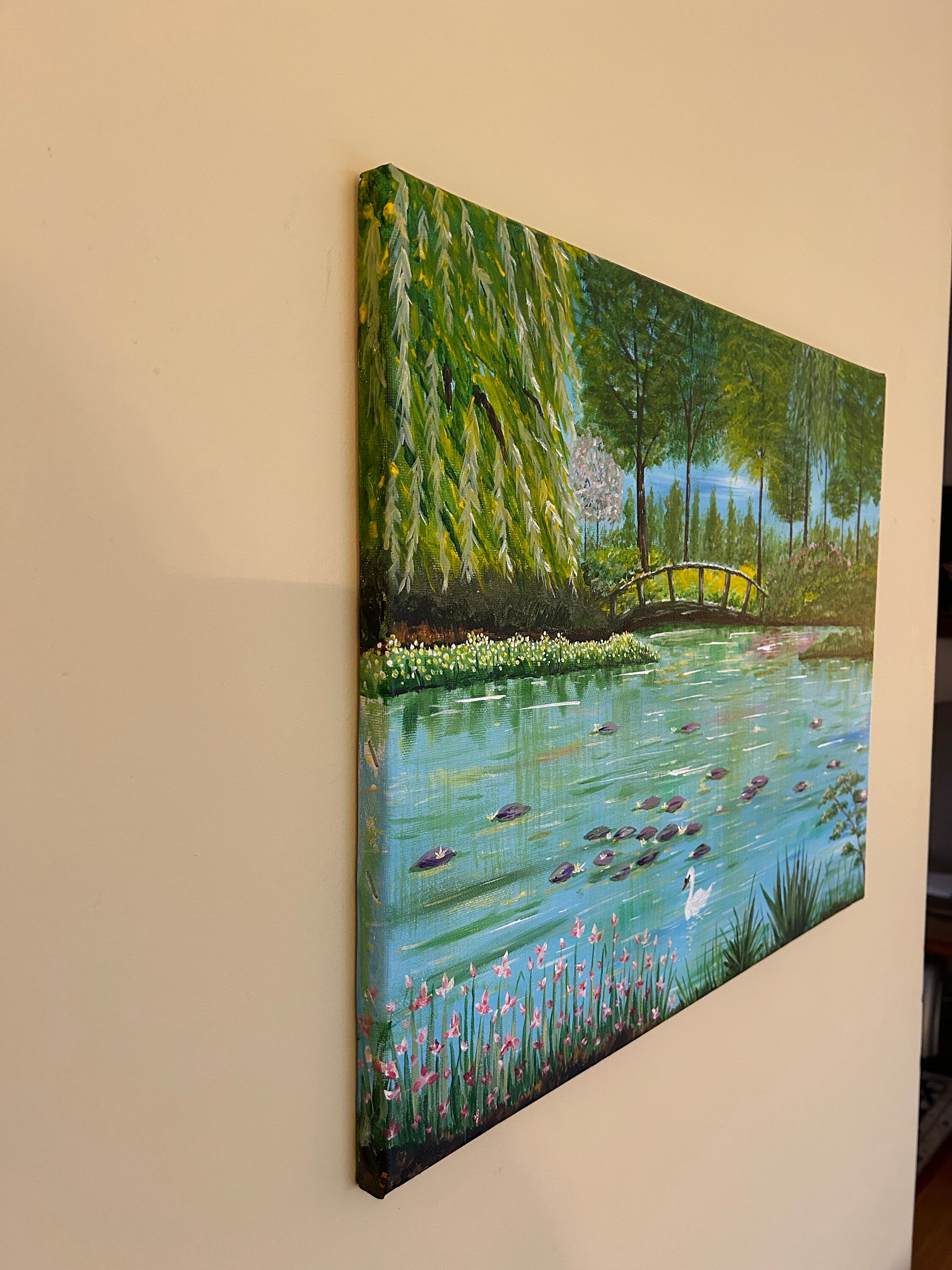 Original Acrylic Painting of a Spring Lake. "swan Song" - Etsy